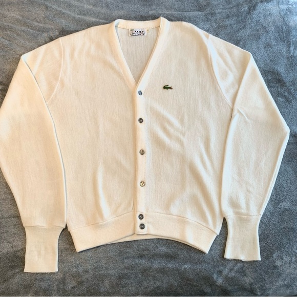 Lacoste | Sweaters | Vintage Izod Lacoste Sweater Mens L Cream Cardigan Usa Cobain Grandpa Mr ...
